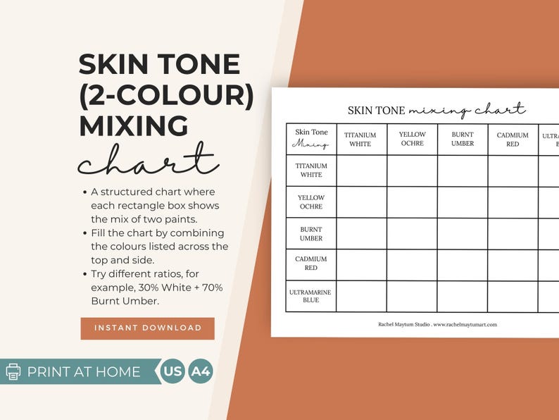 Skin Tone Mixing Chart: Acrylic Painting Guide (printable PDF Set of 2 ...