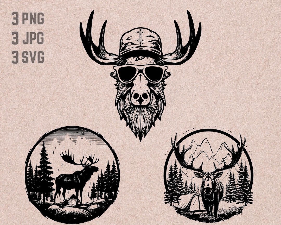 Moose Logo SVG Designs, Moose Skull Vector, Sunglasses PNG, Camping ...