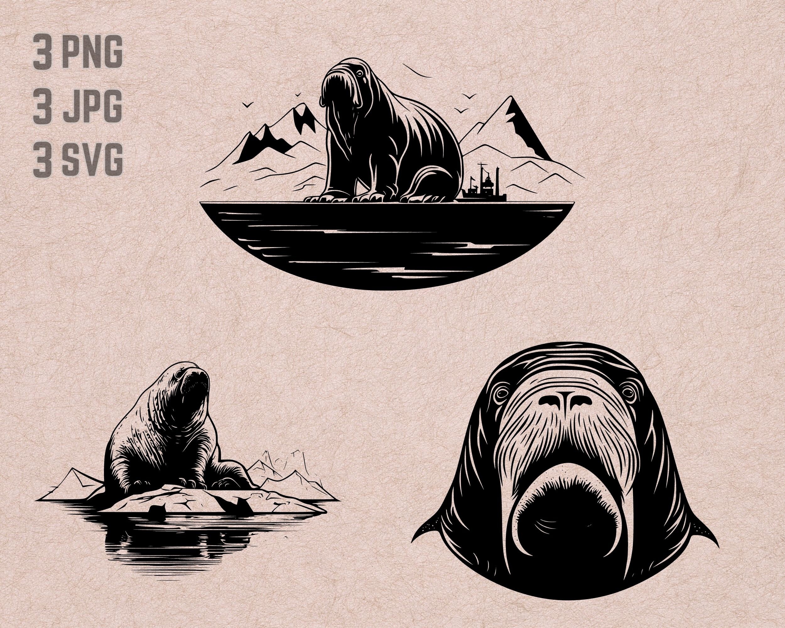 Walrus Svg Designs, Walrus Logo Vector, North Pole PNG, Arctic Bundle ...