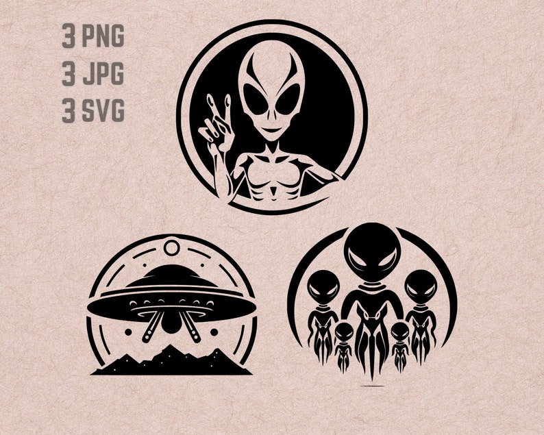 Alien SVG Designs, UFO Logo Vector, Alien Family Png, Alien Bundle ...