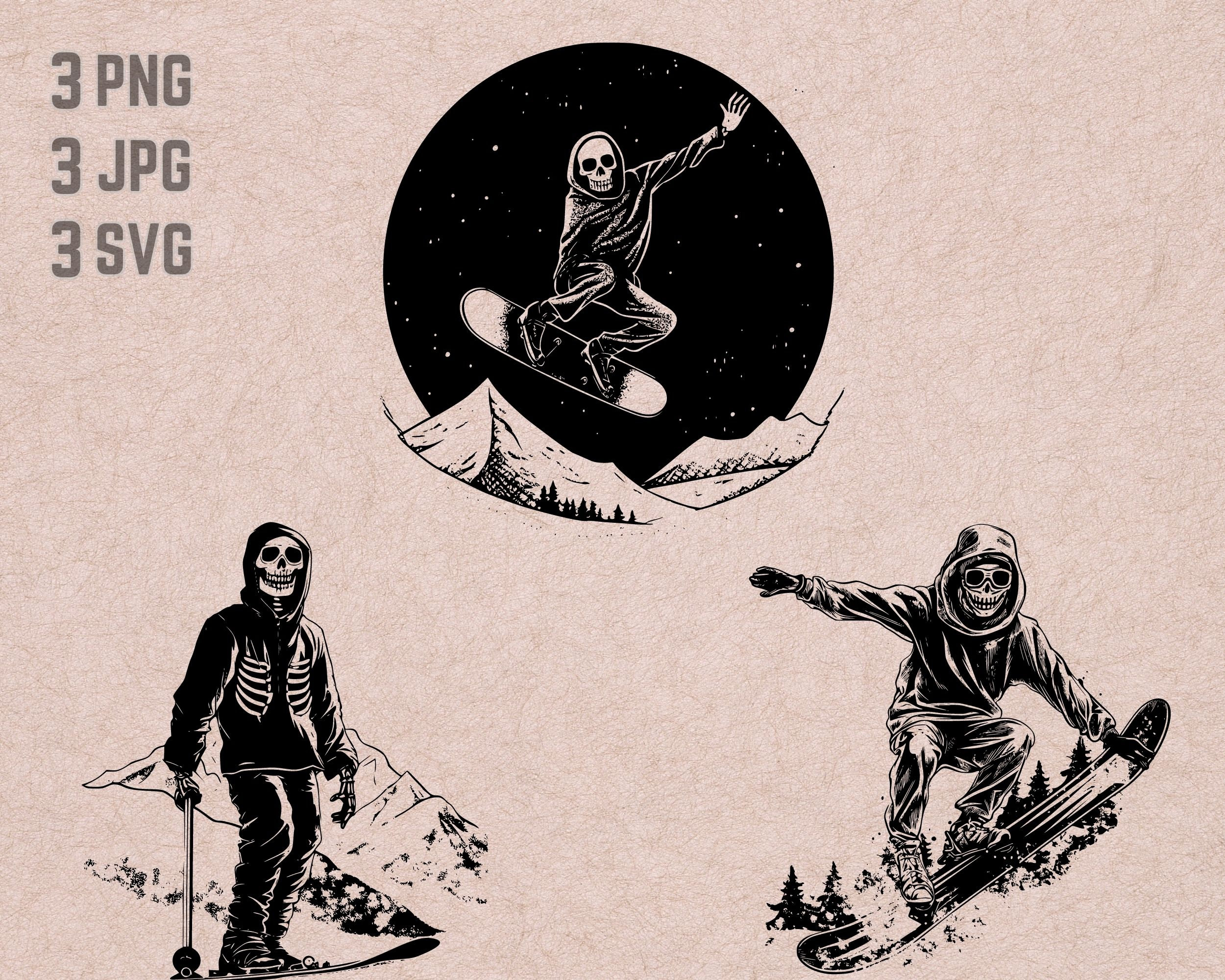 Skeleton Ski Svg Designs, Skull Snowboard Logo Vector, Ski PNG, Skull ...