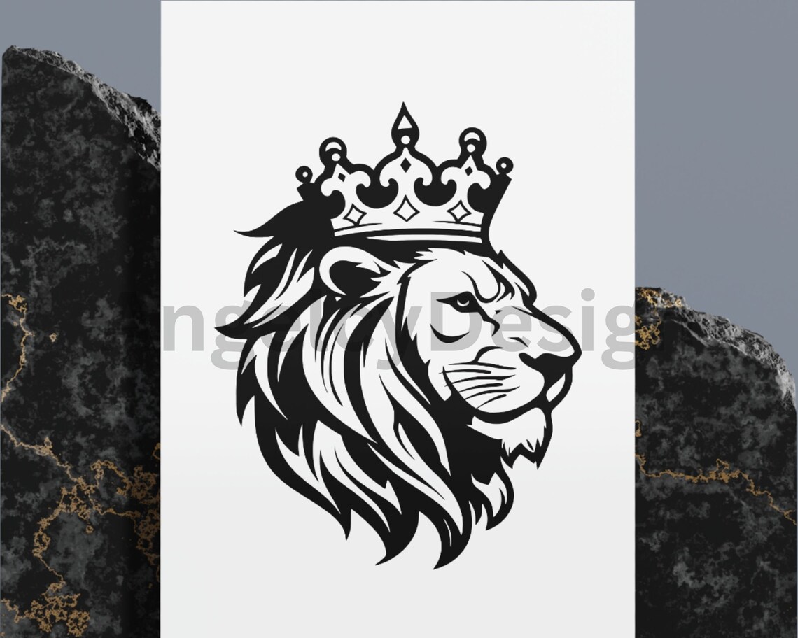 Lion Head With Crown SVG Designs, Lion Logo, Crowned Lion Vector, King ...