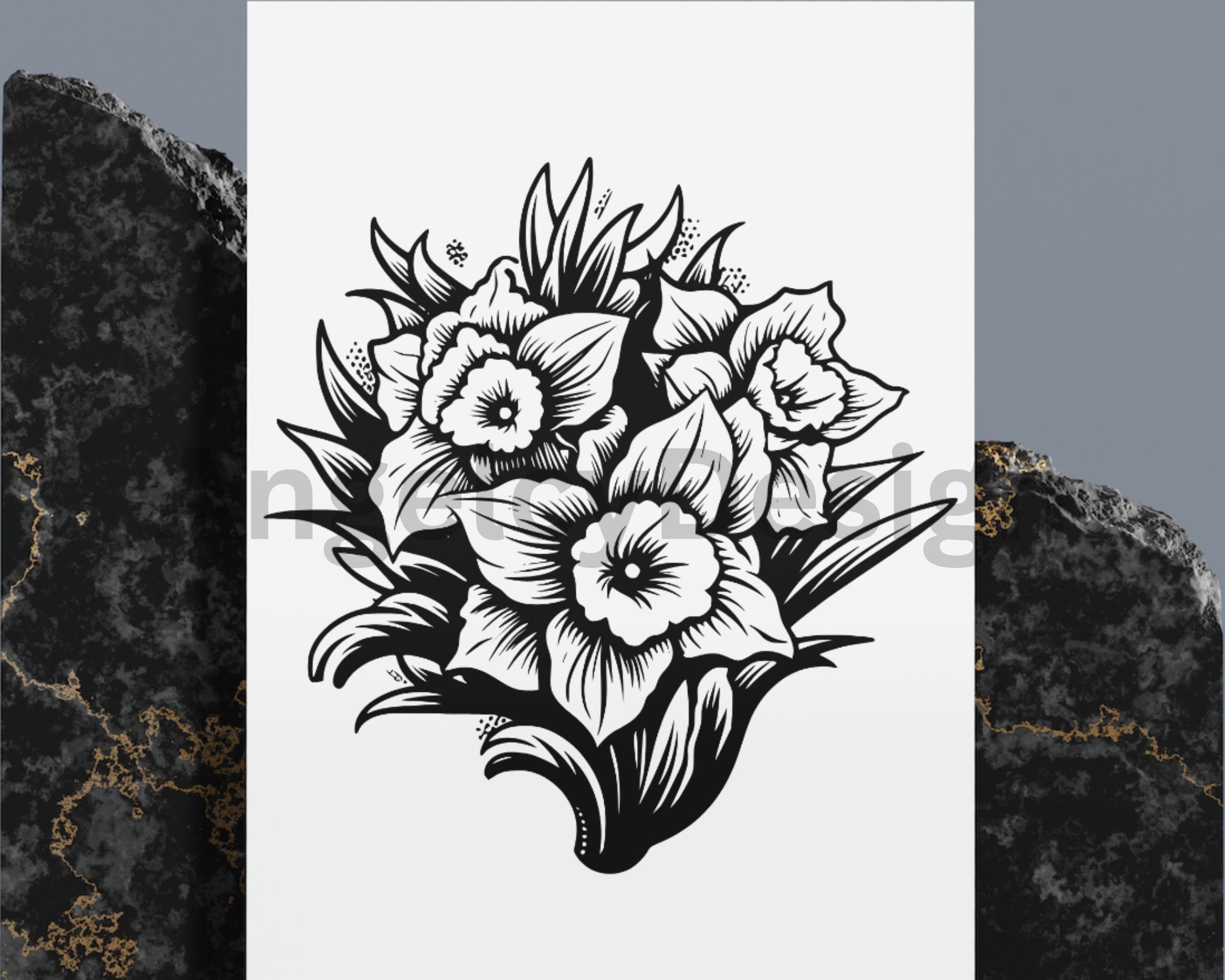 Daffodil SVG Designs, Daffodil Logo, Flower Vector, Daffodil Bouquet ...