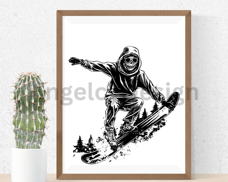 Skeleton Ski Svg Designs, Skull Snowboard Logo Vector, Ski PNG, Skull ...