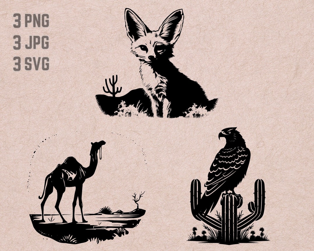 Desert Scene Svg Designs, Fox Camal Eagle Logo Vector, Cactus PNG ...