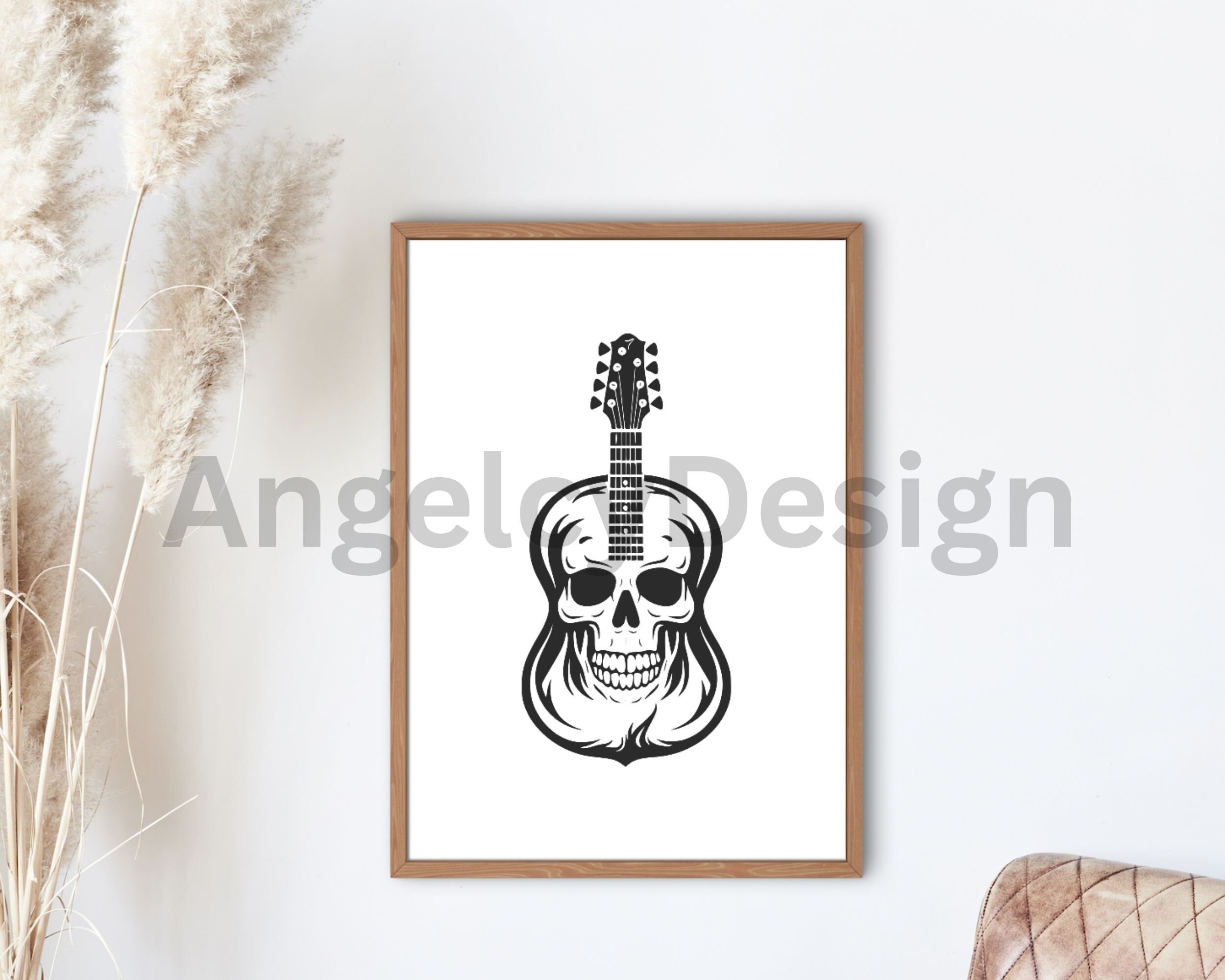 Horror Guitar SVG Designs, Guitar Logo, Guitar Demon Vector, Skull PNG ...