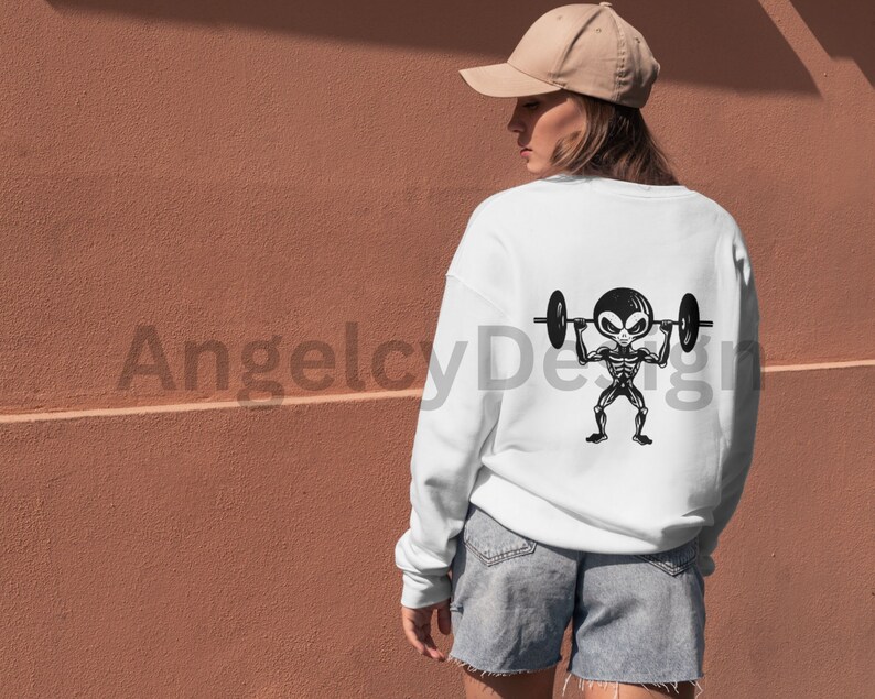 Alien Bodybuilder SVG Designs, UFO Gym Logo Vector, Powerlifter Png ...