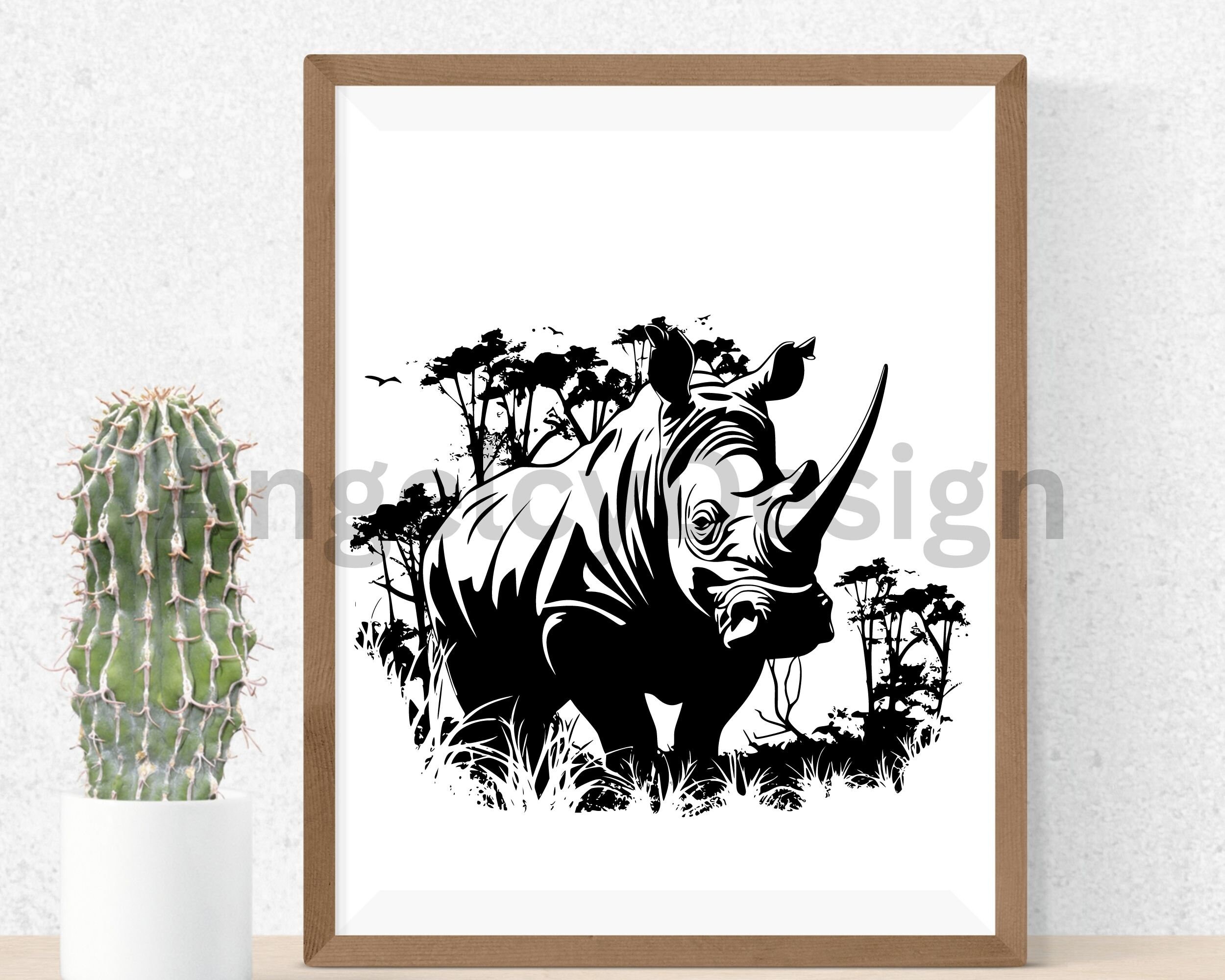 Rhino Jungle Scene Svg Designs, Rhinoceros Logo Vector, Safari PNG ...