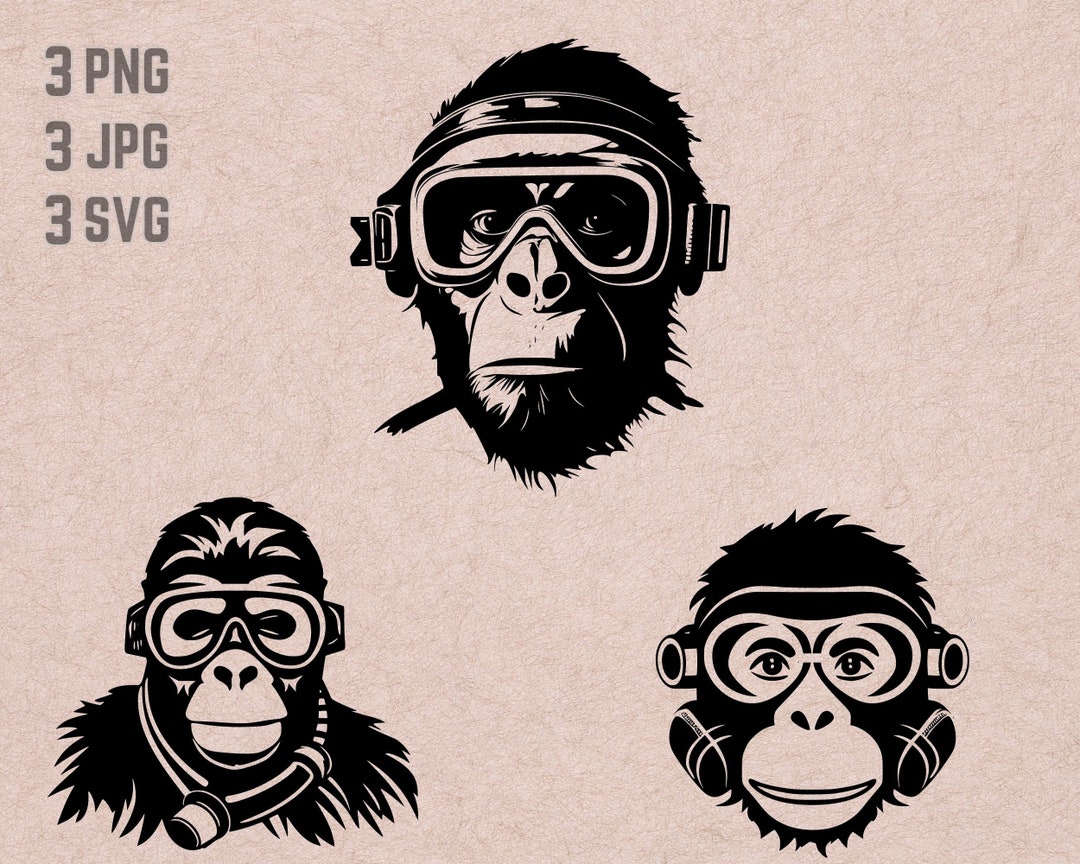 Scuba Diver Monkey SVG Designs, Diving Logo Vector, Chimpanzee PNG, Ape ...