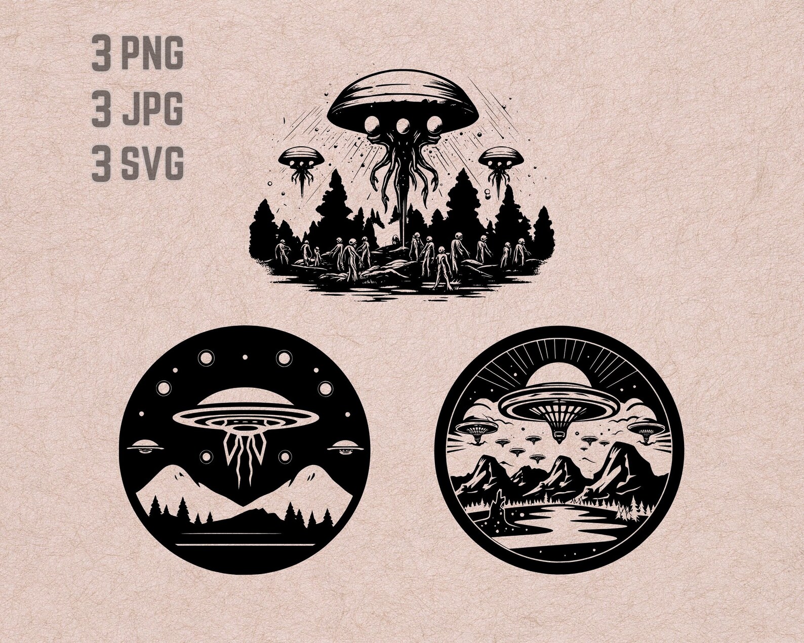 Alien Invasion SVG Designs, UFO Logo Vector, Alien Spaceship Png, Ufo ...