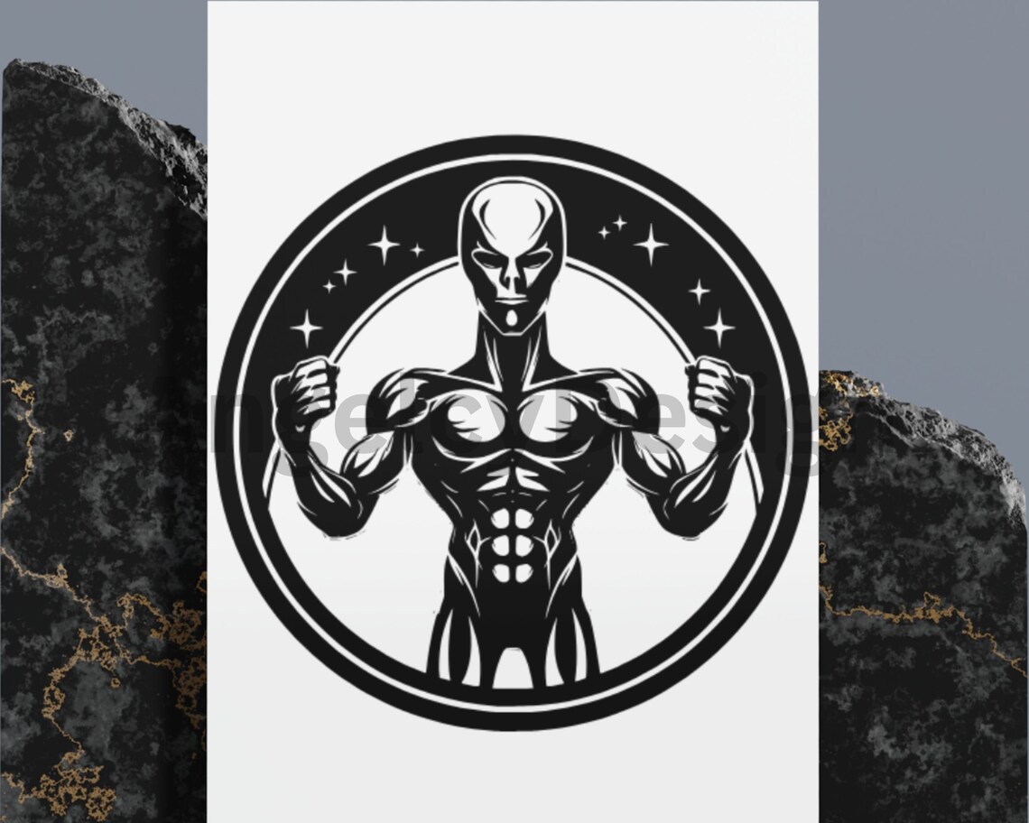 Alien Bodybuilder SVG Designs, UFO Gym Logo Vector, Powerlifter Png ...