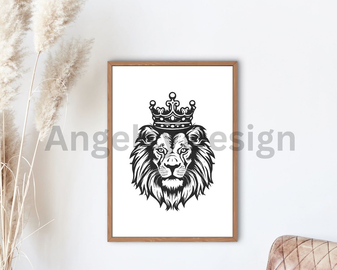 Lion Head With Crown SVG Designs, Lion Logo, Crowned Lion Vector, King ...