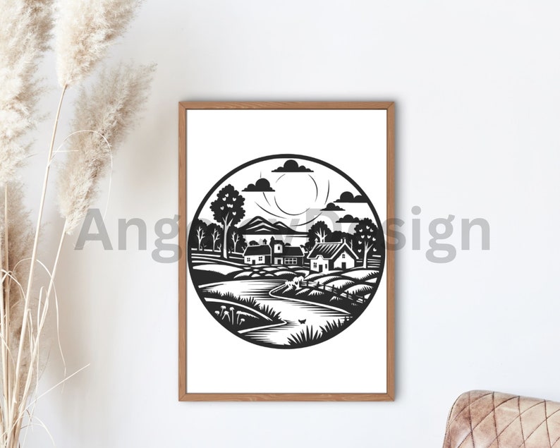 Countryside SVG Designs, Countryside Logo, Scenic Road Vector, Windmill ...