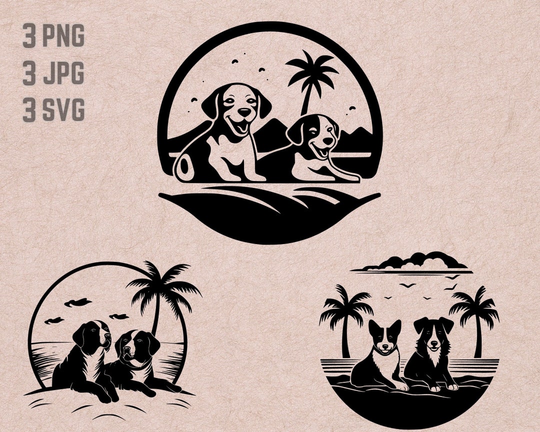 Summer Beach Dogs Scene Svg Designs, Beach Logo Vector, Dogs PNG ...