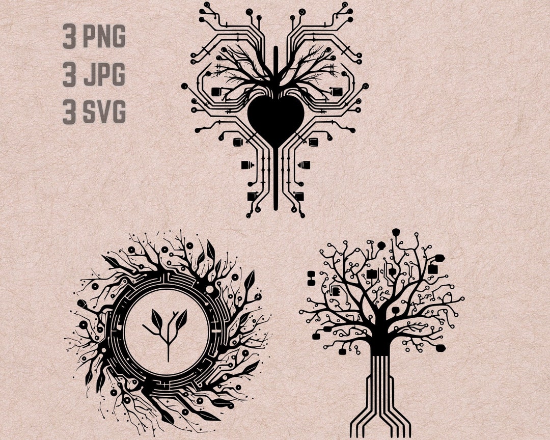 Cyber & Nature SVG Designs, Organic Circuit Vector, Botanical Tech PNG ...