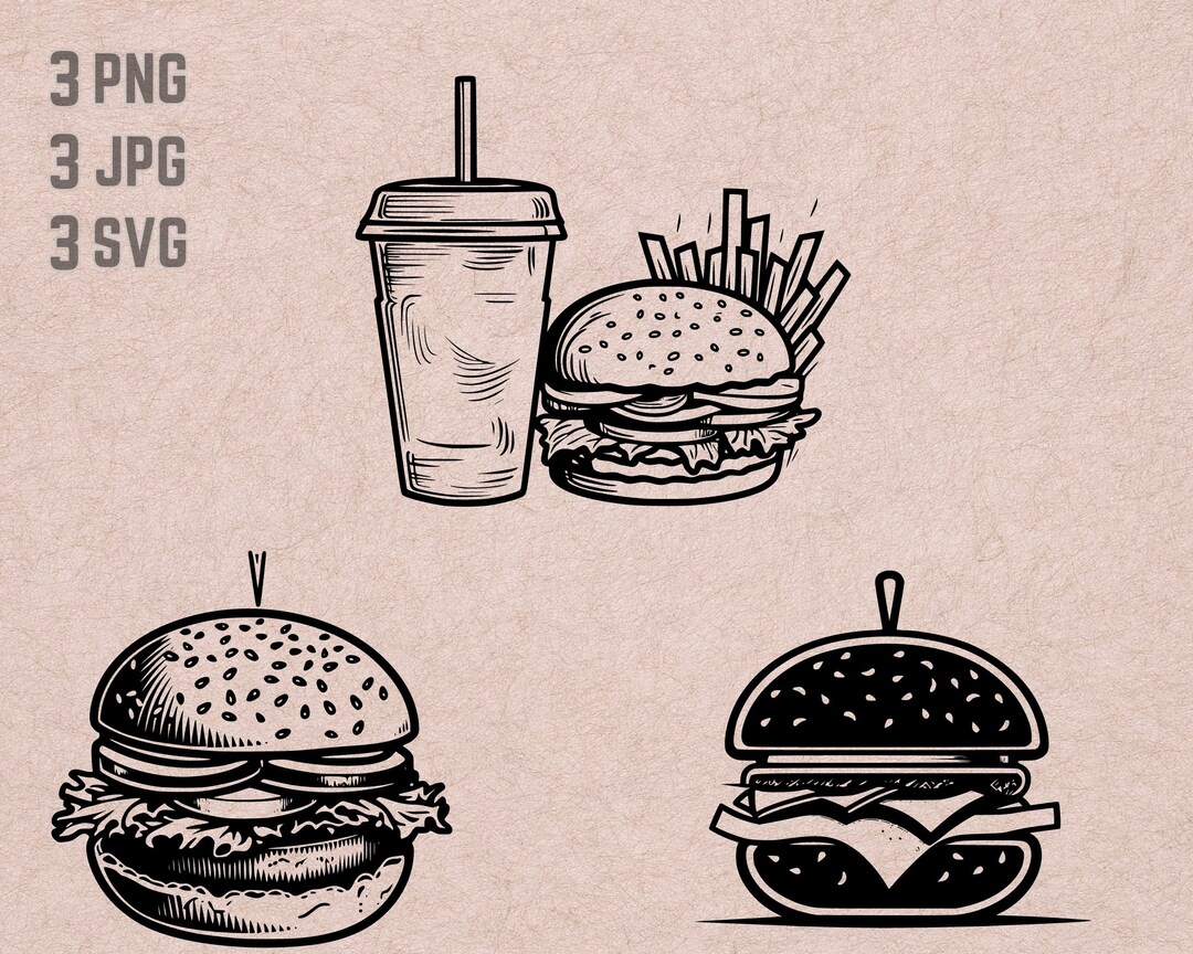 Hamburger SVG Designs, Burger Vector, Fast Food PNG, Cheeseburger ...