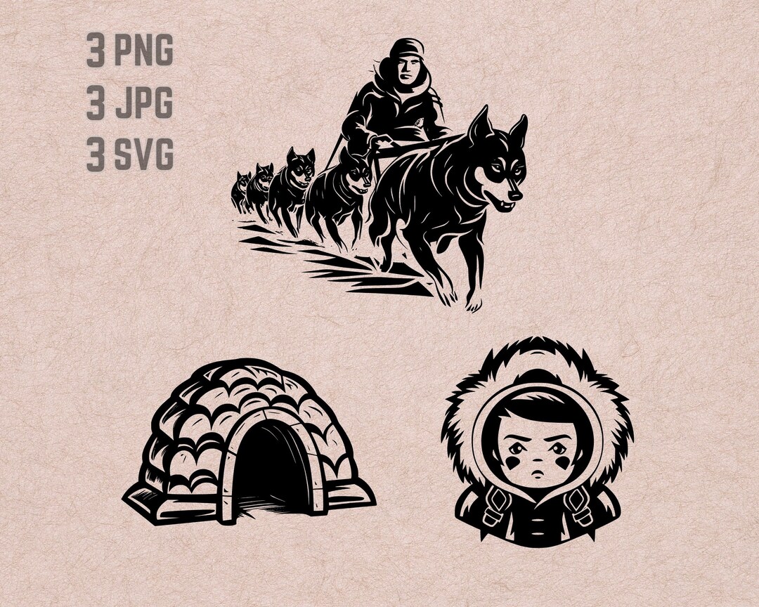 Snow SVG Designs, Eskimo Logo, Dog Sled Vector, Igloo PNG, Snow Life ...