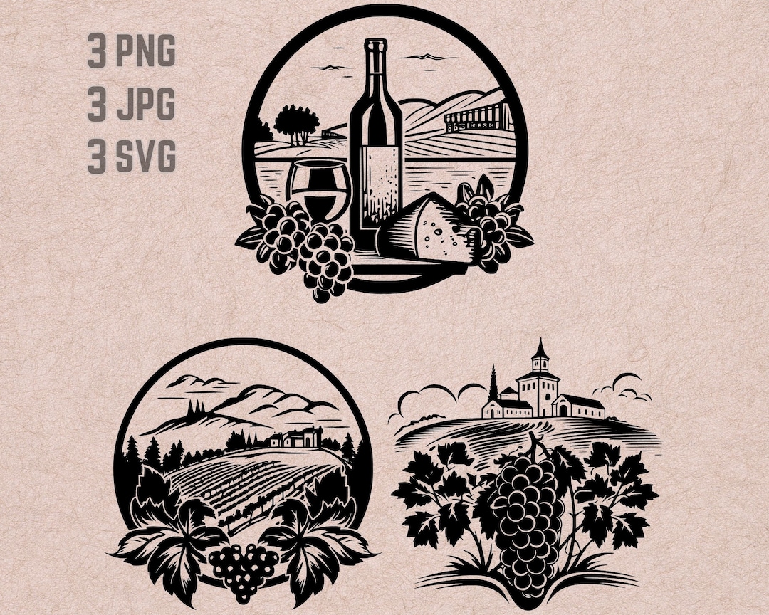 Winery SVG Designs, Winery Logo, Vineyard Vector, Wine and Cheese PNG, Wine Bundle, Winery ...
