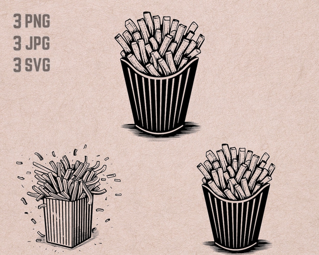 French Fries SVG Designs, Fries Vector, Fast Food PNG, Crisps Bundle ...