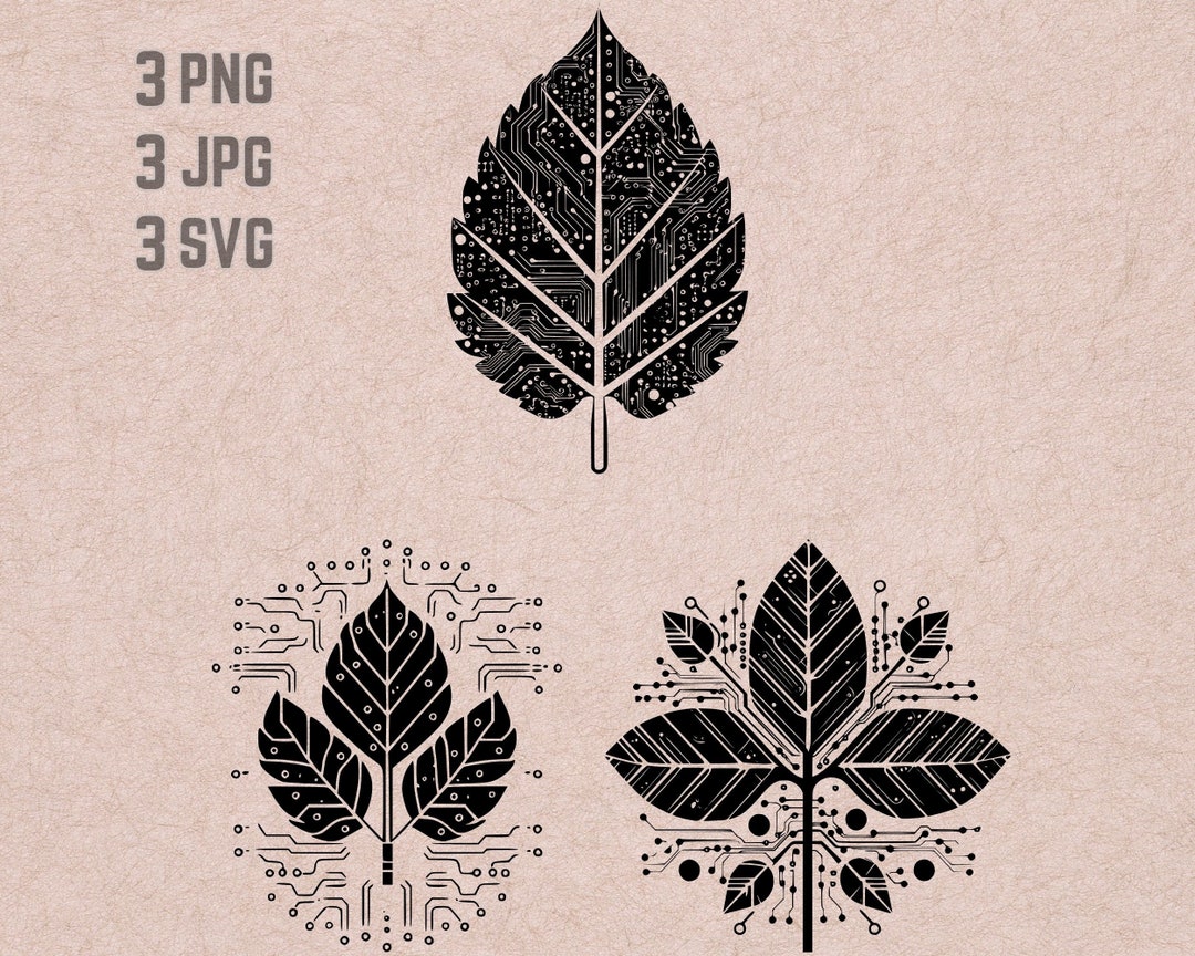 Cyber Leaf SVG Designs, Organic Circuit Vector, Botanical Tech PNG ...