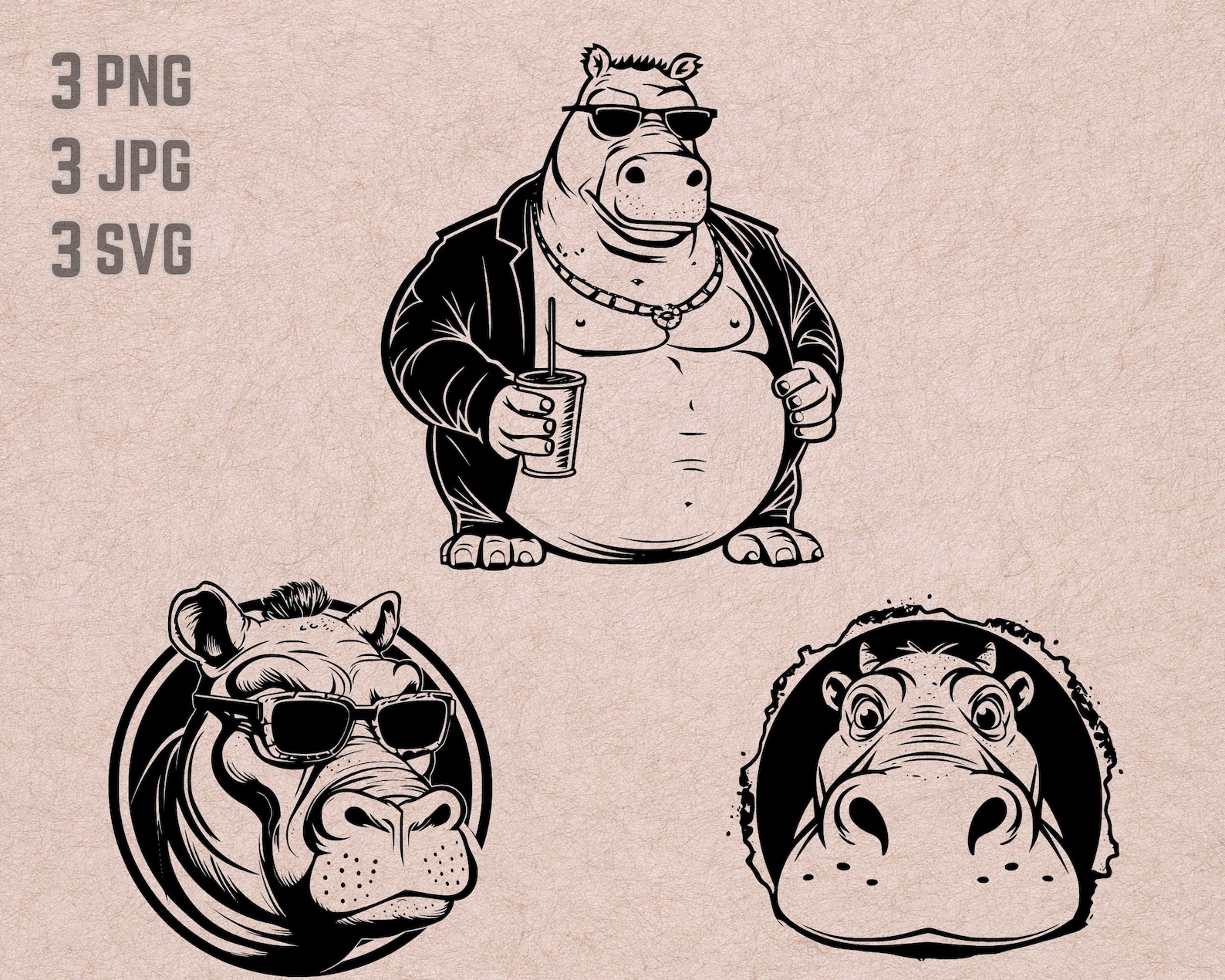 Hippo SVG Designs, Hippopotamus Logo, Sunglasses Vector, Hippo Head PNG ...