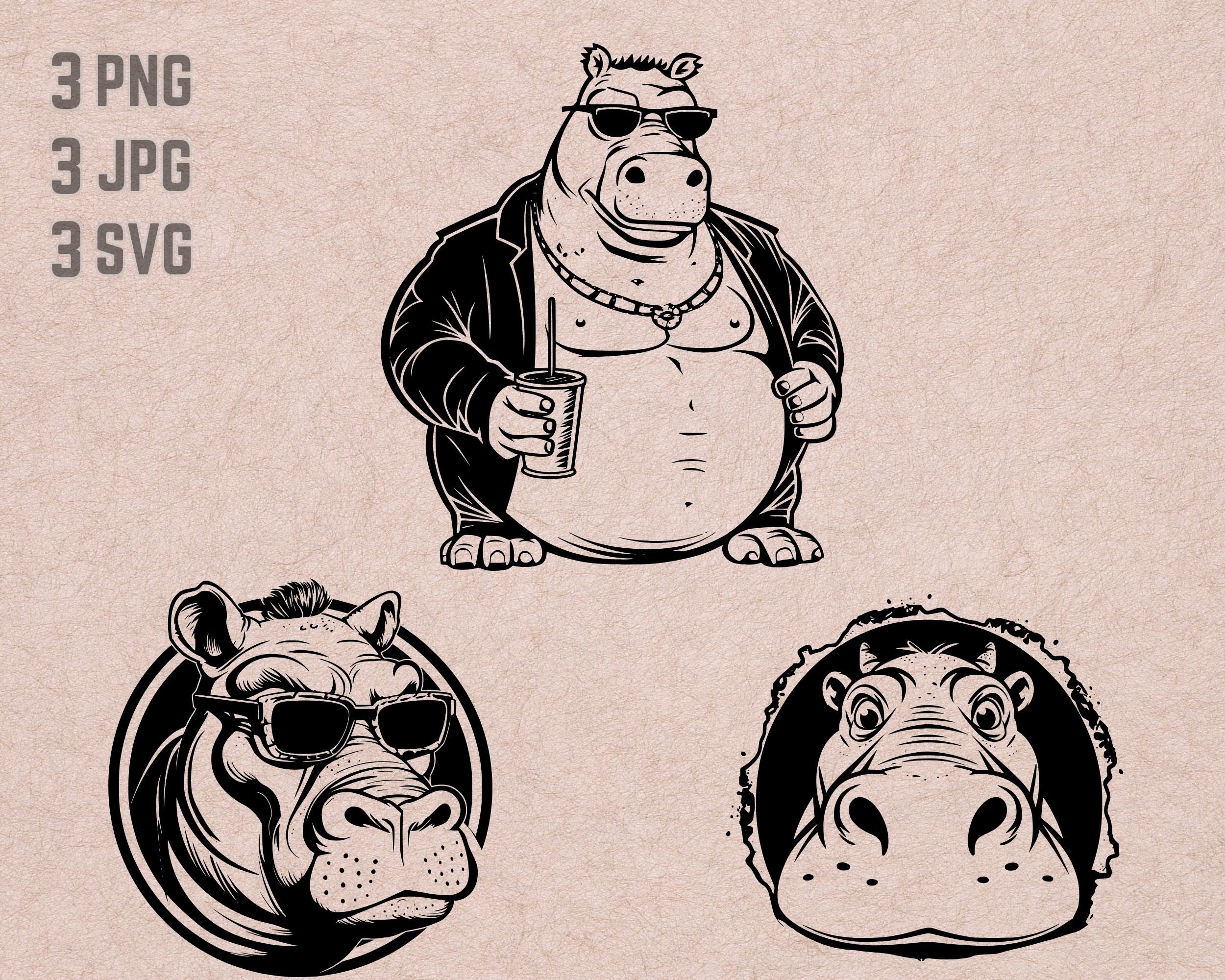 Hippo SVG Designs, Hippopotamus Logo, Sunglasses Vector, Hippo Head PNG ...