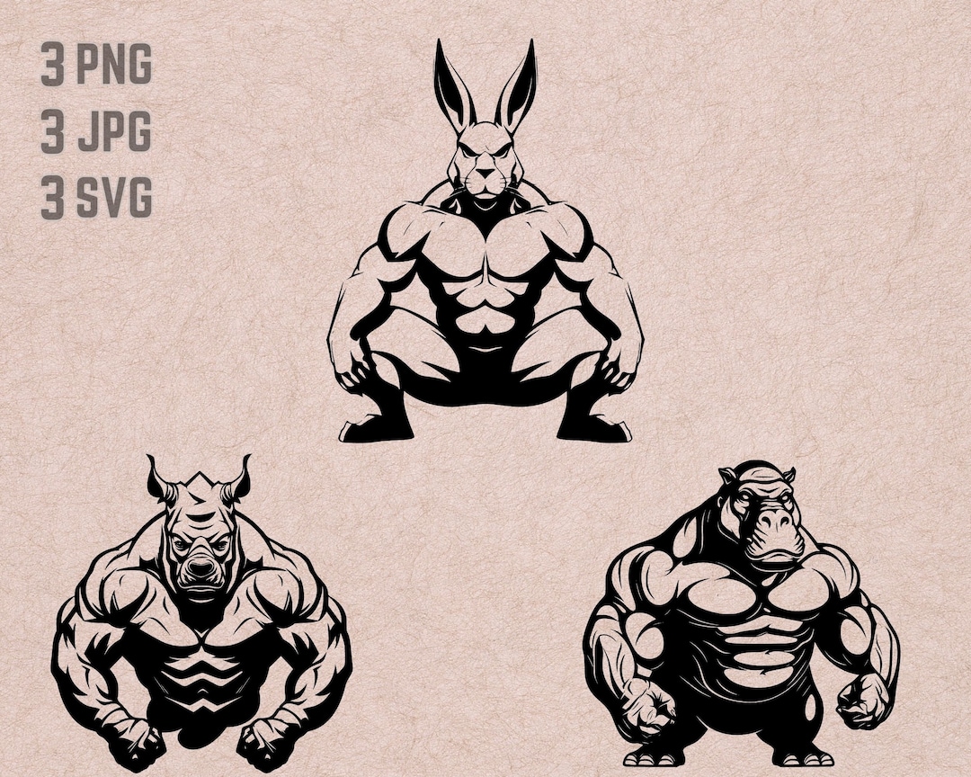 Bodybuilder Svg Designs, Gym Logo Vector, Rabbit Hippo Rhino Fitness ...