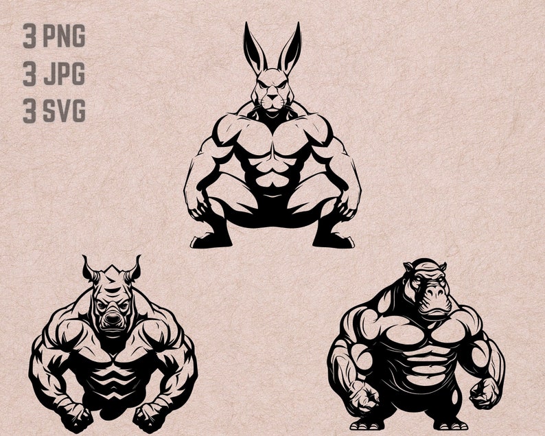 Bodybuilder Svg Designs, Gym Logo Vector, Rabbit Hippo Rhino Fitness ...