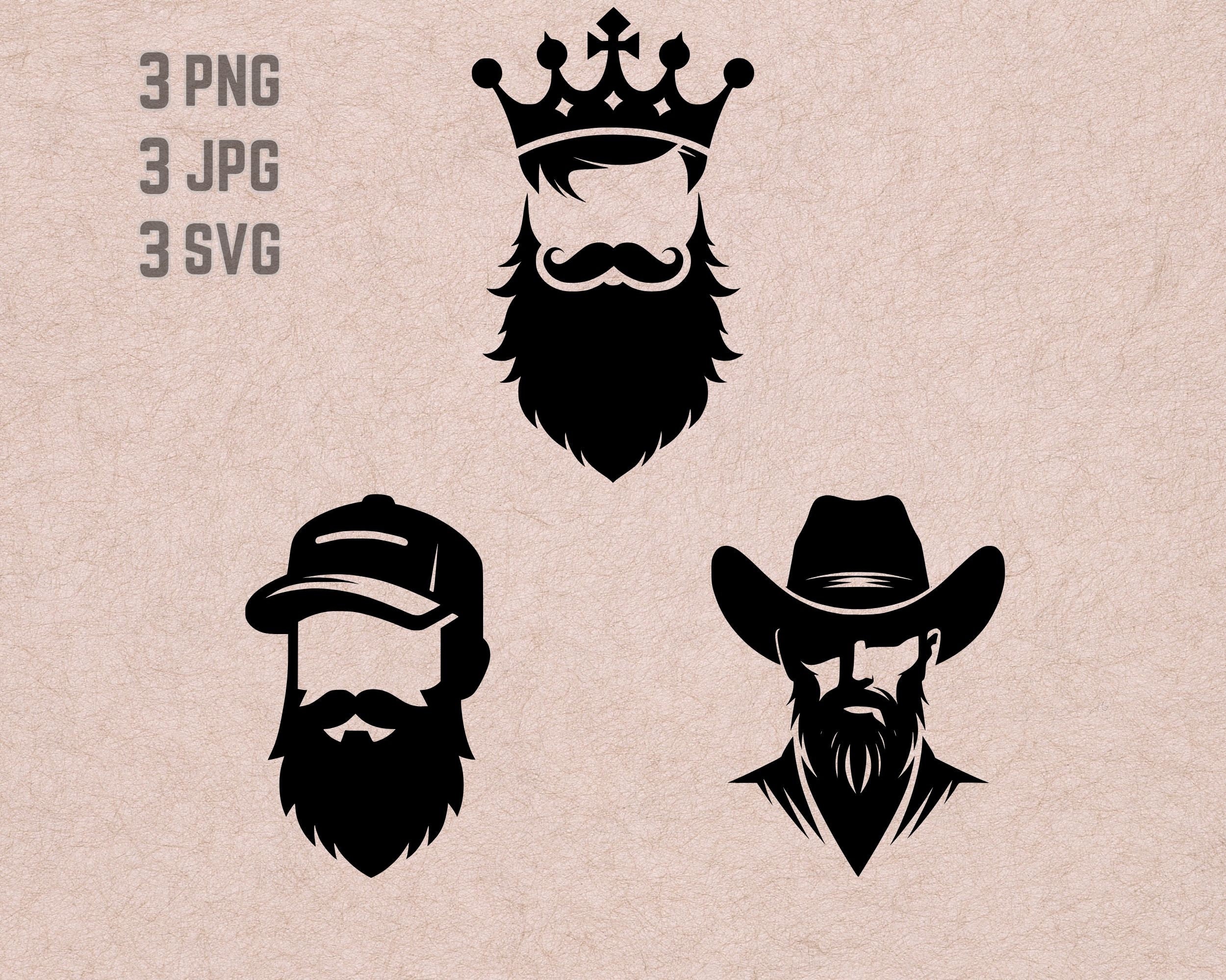 Beard Face SVG Designs, Crown Beard Logo, Cowboy Beard Vector, Cap ...