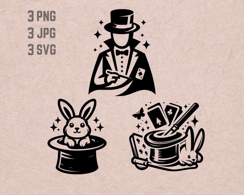 Magician SVG Designs, Magic Logo, Bunny in a Hat Vector, Magic Wand PNG ...