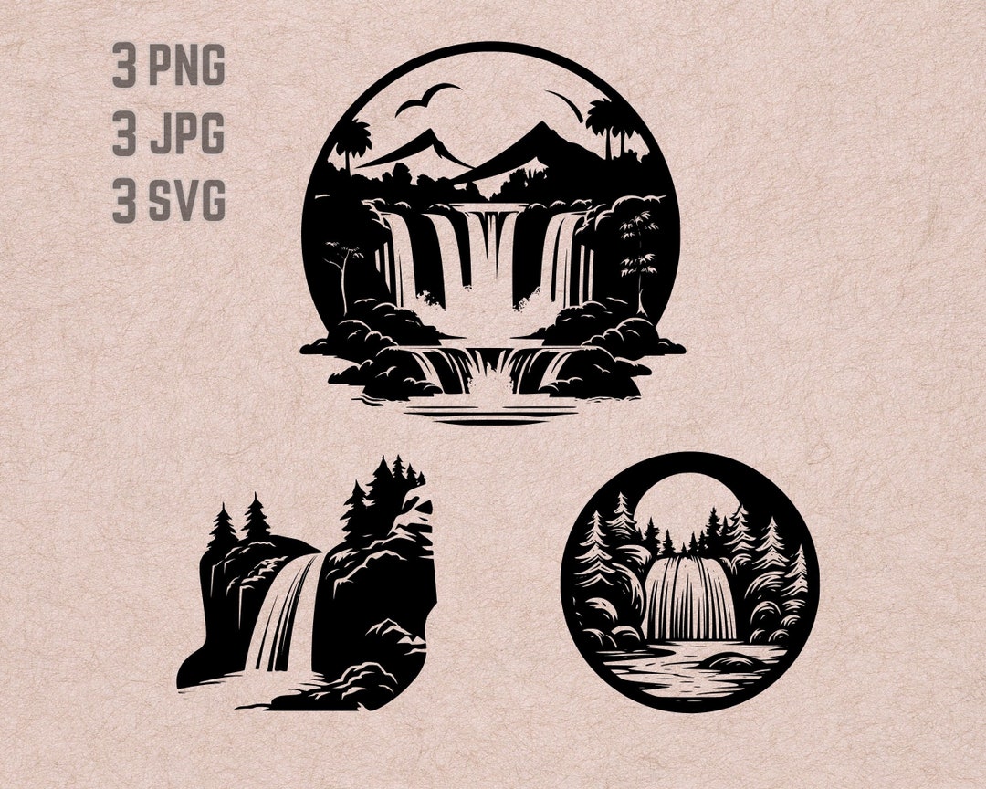 Waterfall SVG Designs, Waterfall Logo, Wildlife Waterfall Vector ...