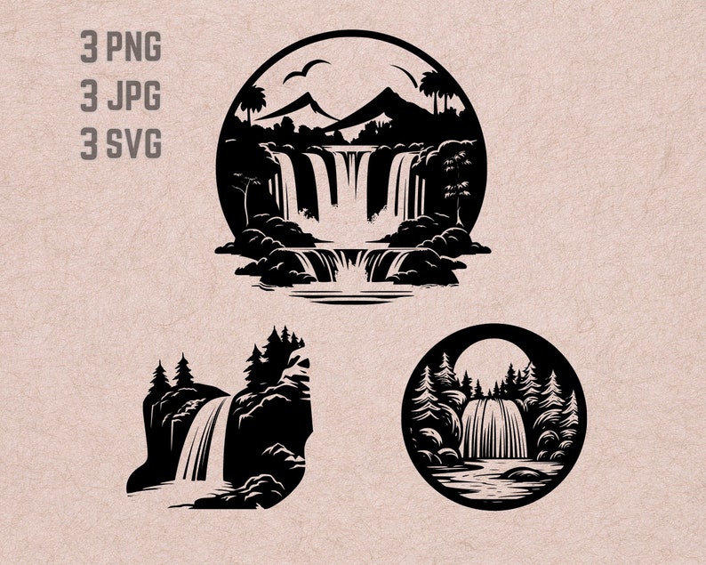 Waterfall SVG Designs, Waterfall Logo, Wildlife Waterfall Vector ...