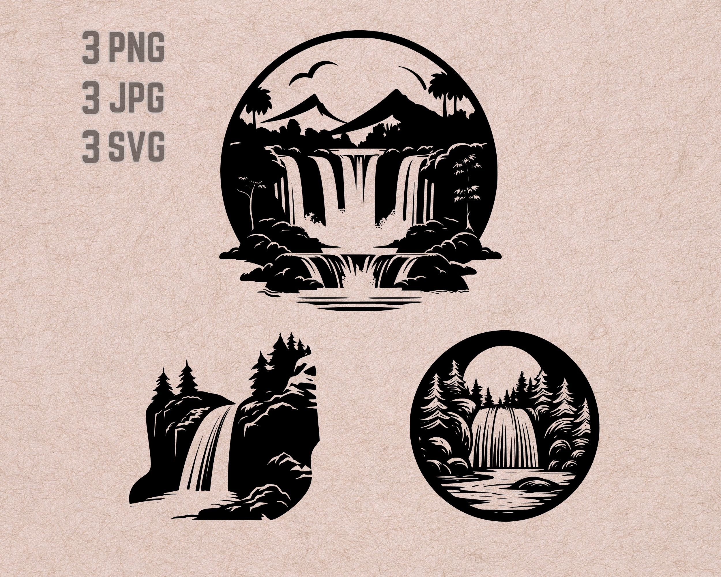 Waterfall SVG Designs, Waterfall Logo, Wildlife Waterfall Vector ...