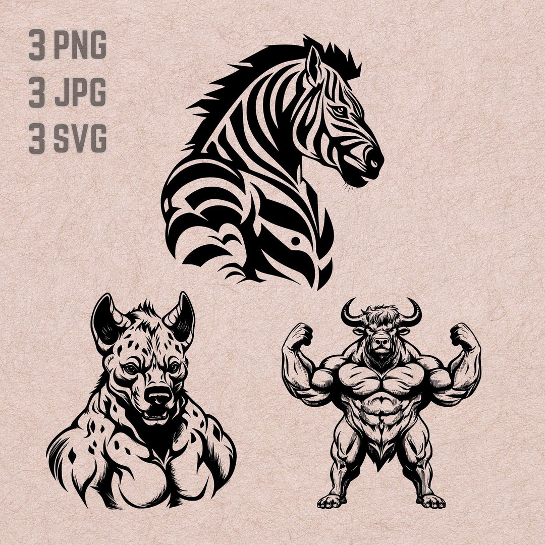 Bodybuilder Svg Designs Gym Logo Vector Zebra Hyena Bison - Etsy