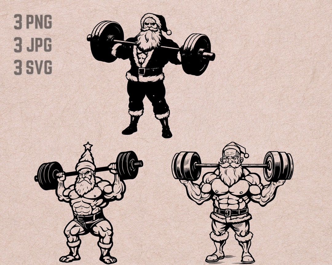 Bodybuilder Santa Claus Svg Designs, Gym Logo Vector, Christmas Fitness ...