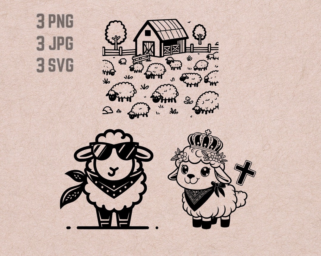 Sheep SVG Designs, Sheep Logo Vector, Sunglasses PNG, Cross & Crown ...
