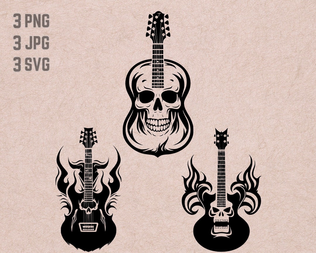 Horror Guitar SVG Designs, Guitar Logo, Guitar Demon Vector, Skull PNG ...