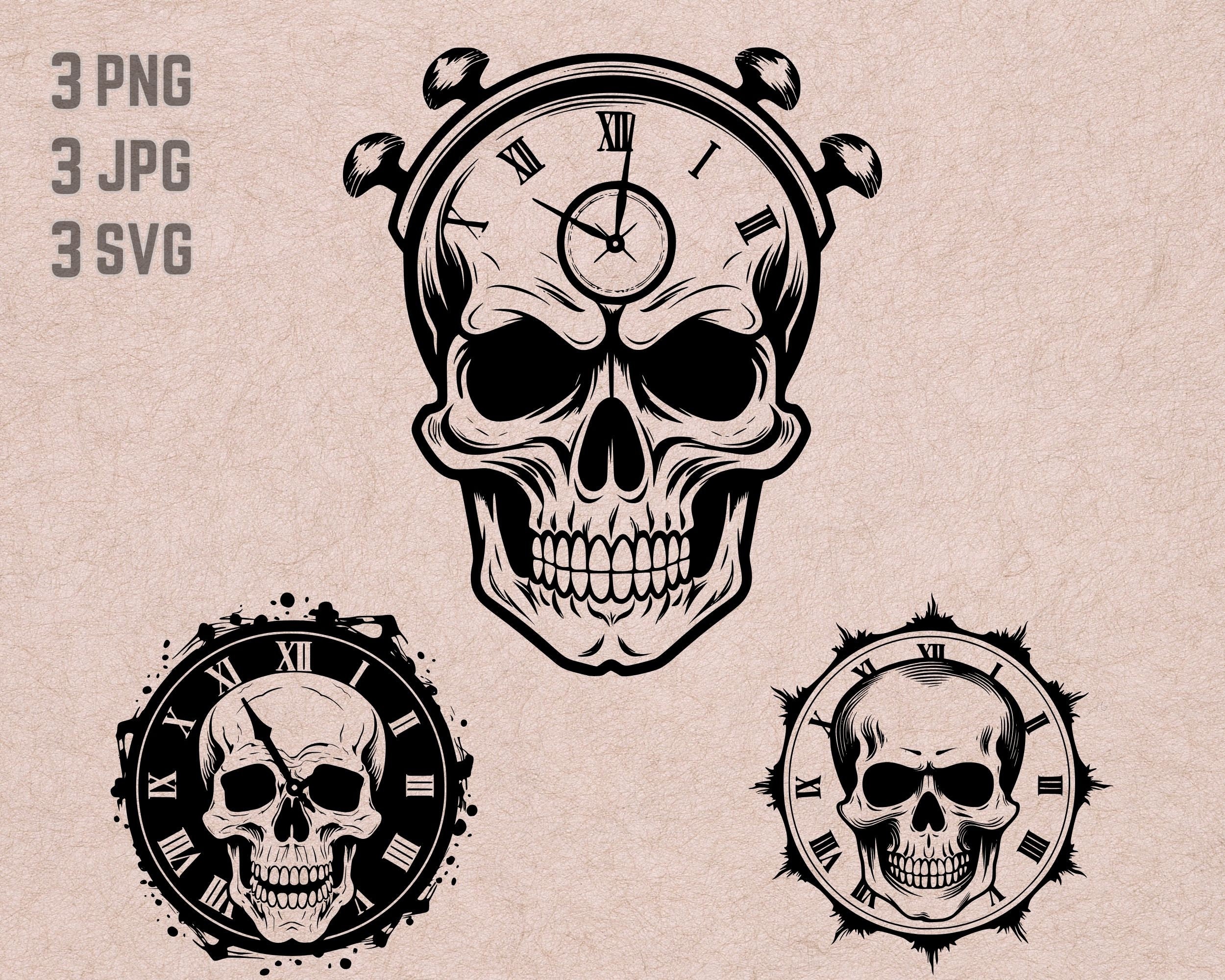 Skull Clock SVG Designs, Skeleton Logo, Clock Vector, Skull PNG ...