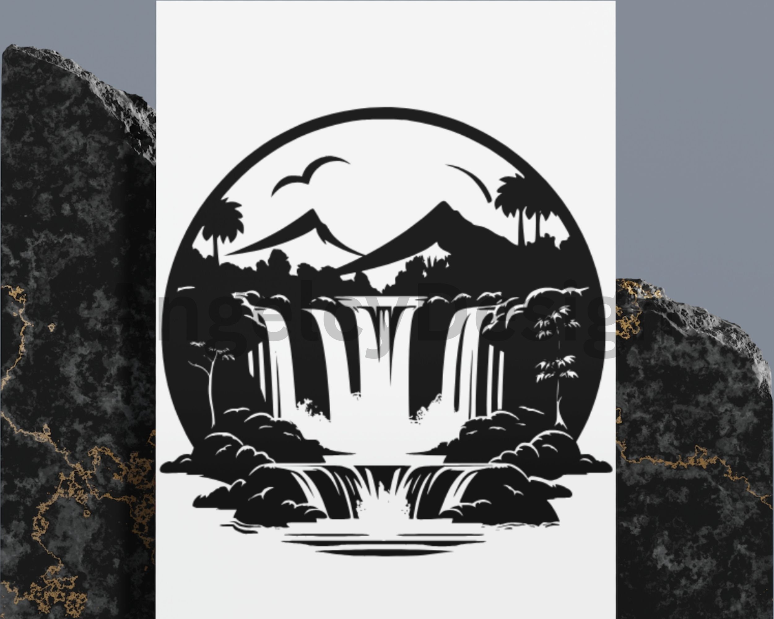 Waterfall SVG Designs, Waterfall Logo, Wildlife Waterfall Vector ...