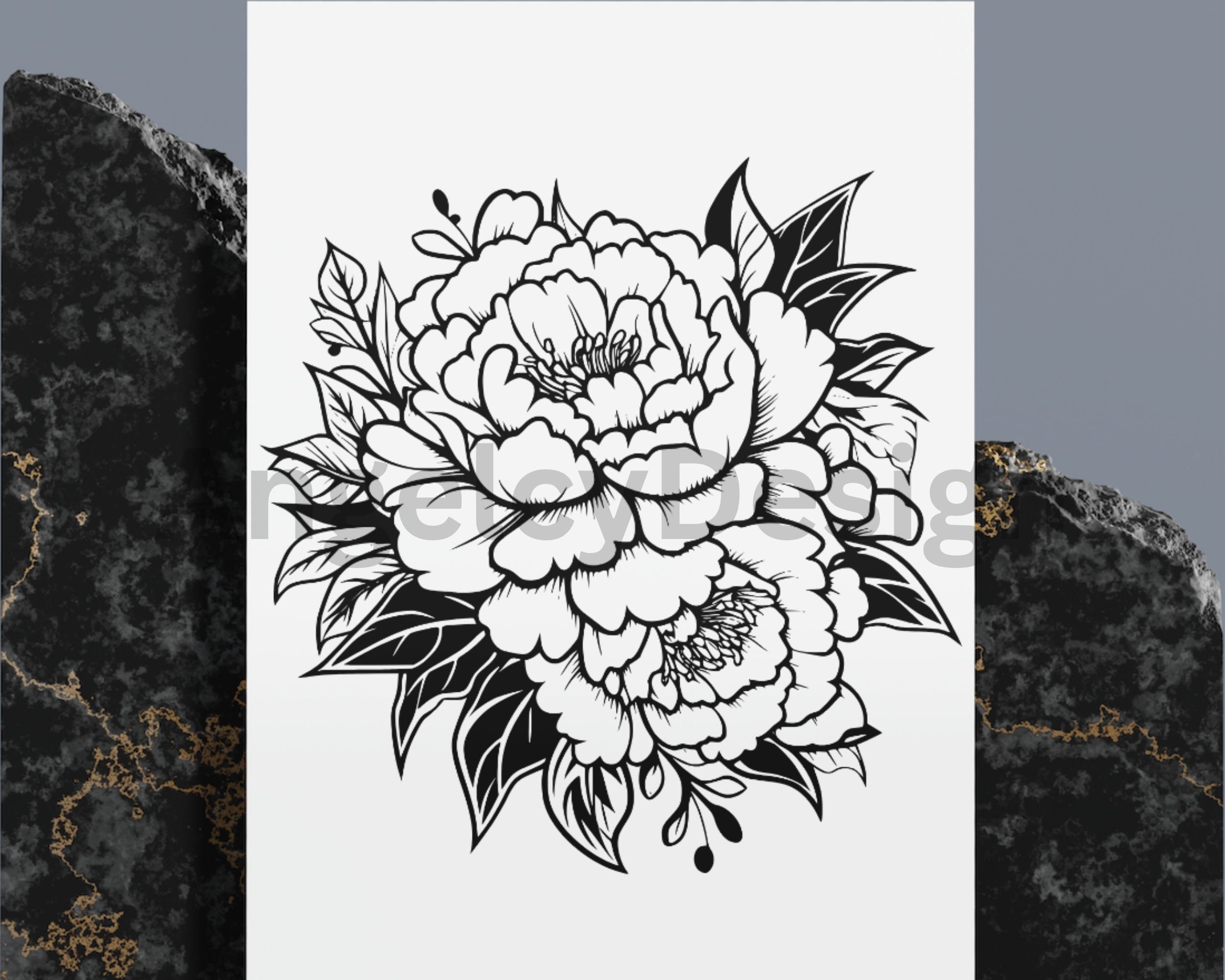 Peony SVG Designs, Peony Logo, Flower Vector, Peony Bouquet PNG, Peony ...