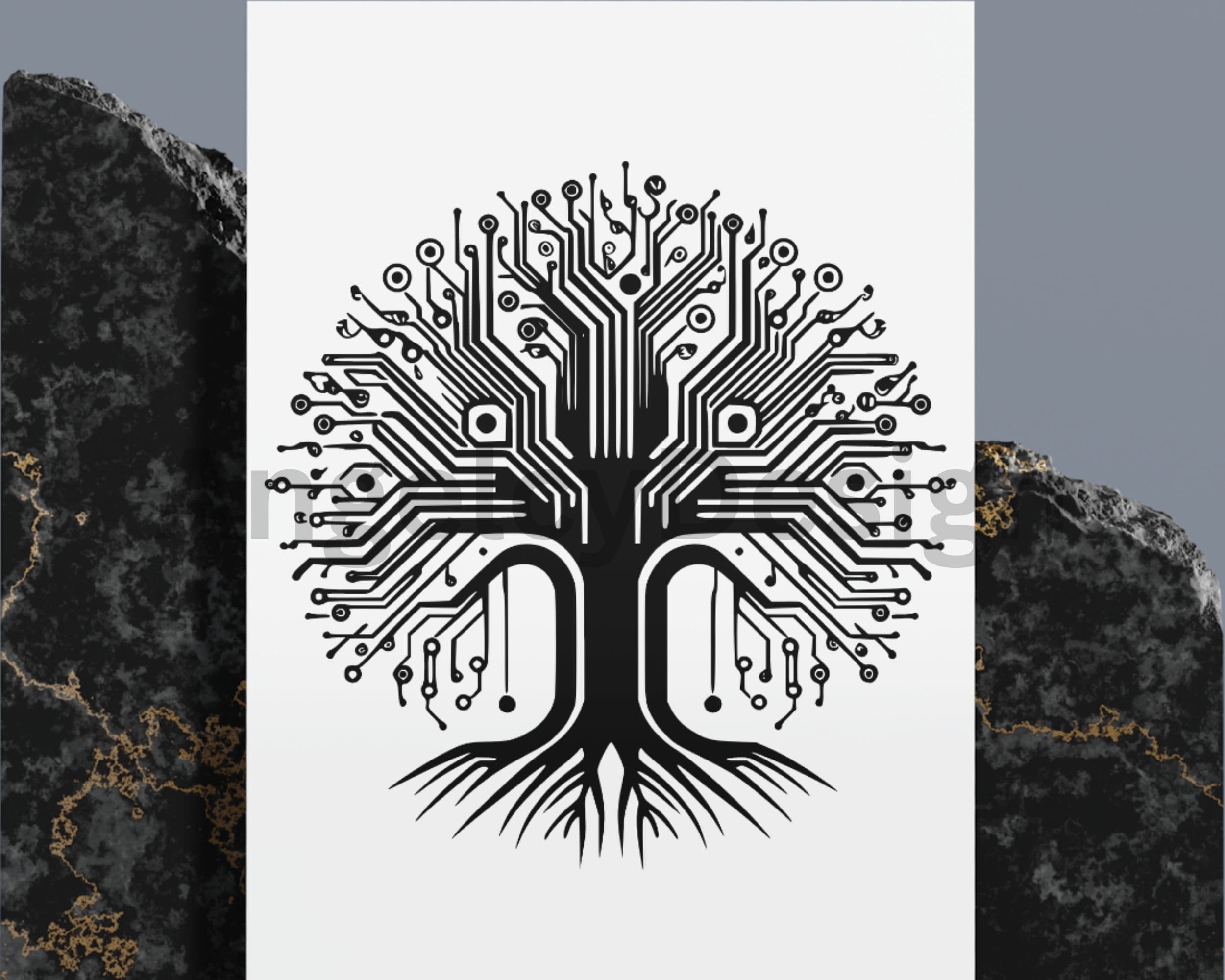 Cyber Tree SVG Designs, Organic Circuit Vector, Botanical Tech PNG ...