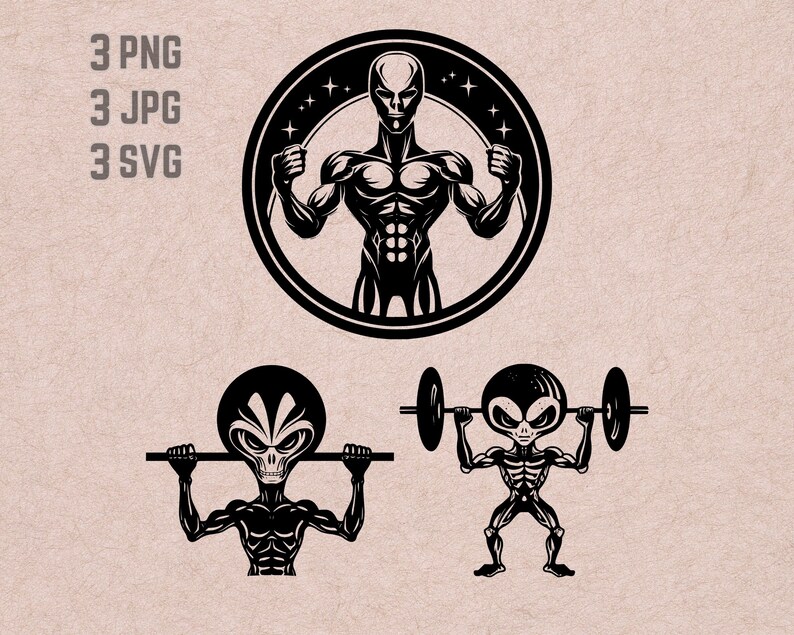 Alien Bodybuilder SVG Designs, UFO Gym Logo Vector, Powerlifter Png ...