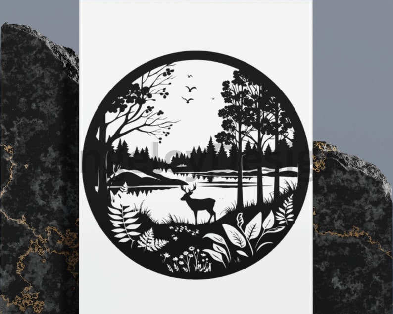 Forest Landscape SVG Designs, Woodland Scene Logo, Jungle Vector, Deer ...
