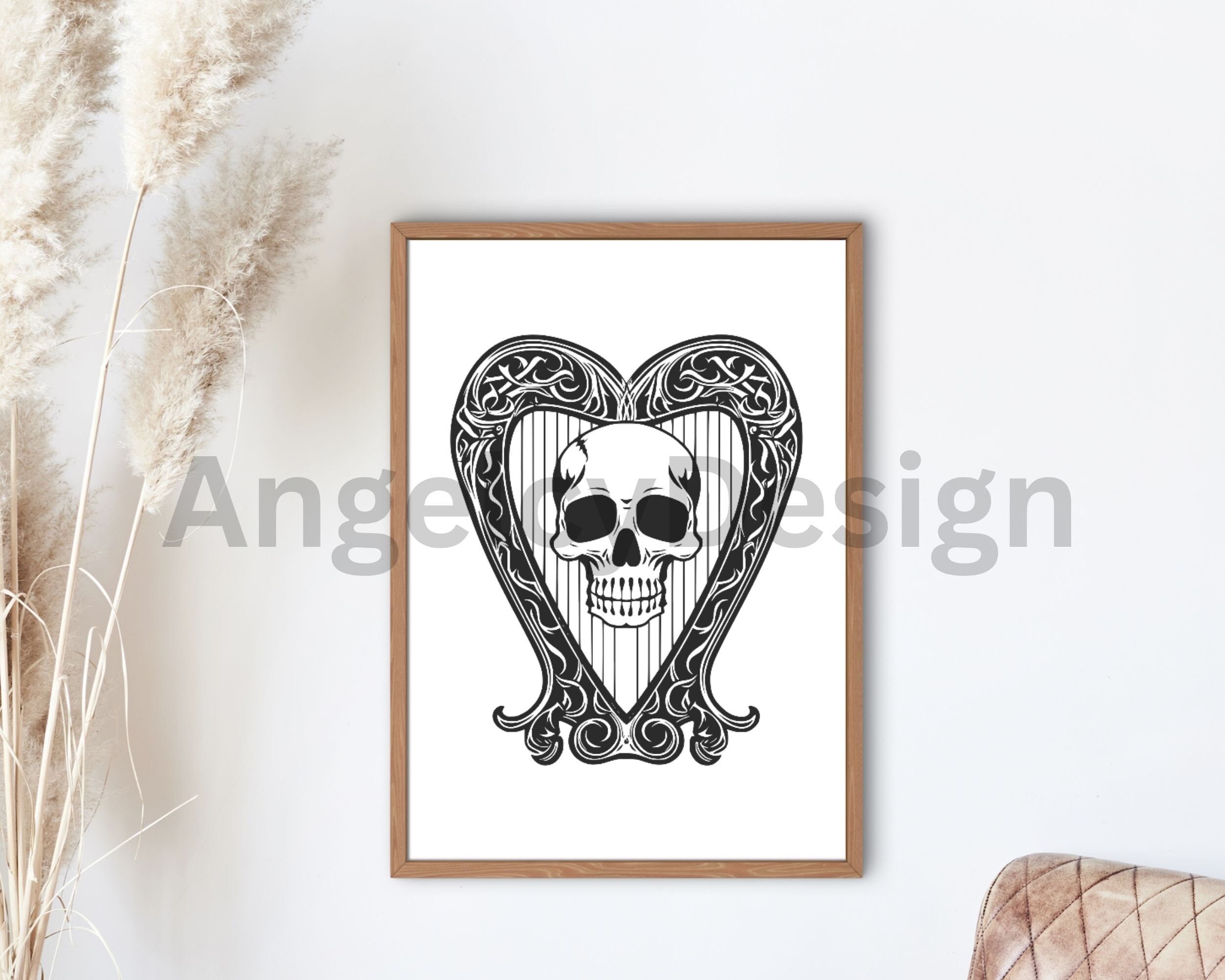 Skull Harp SVG Designs, Harp Logo, Skull Vector, Metal PNG, Hell Harp ...