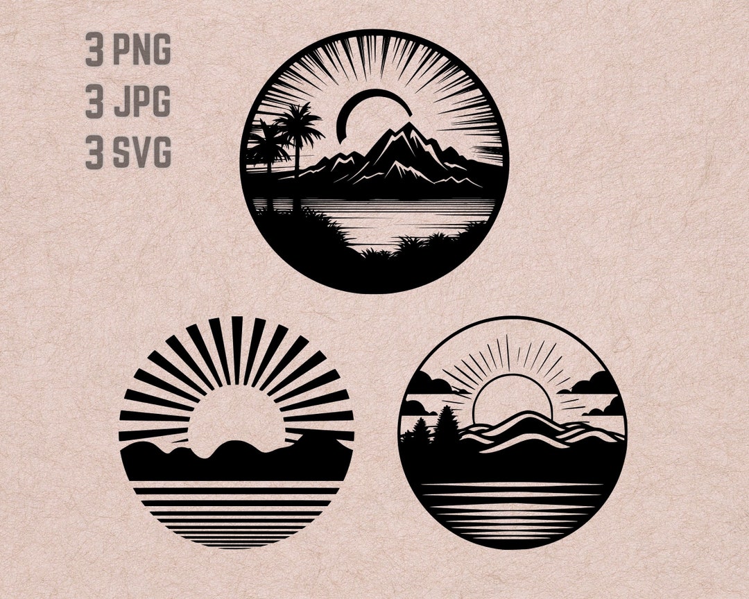 Sunset Scene SVG Designs, Sunset Logo, Landscape Vector, Scenic View ...