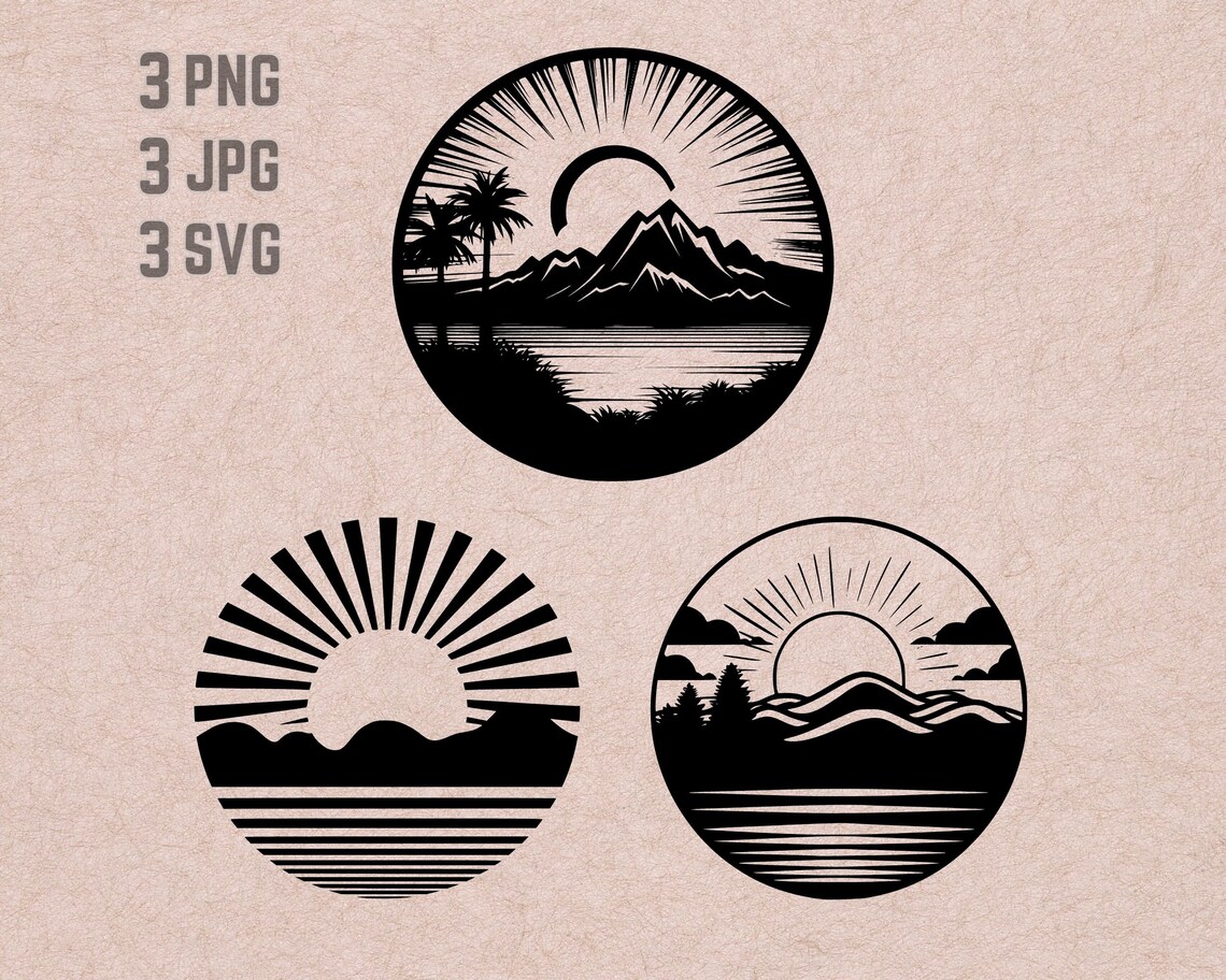 Sunset Scene SVG Designs, Sunset Logo, Landscape Vector, Scenic View ...