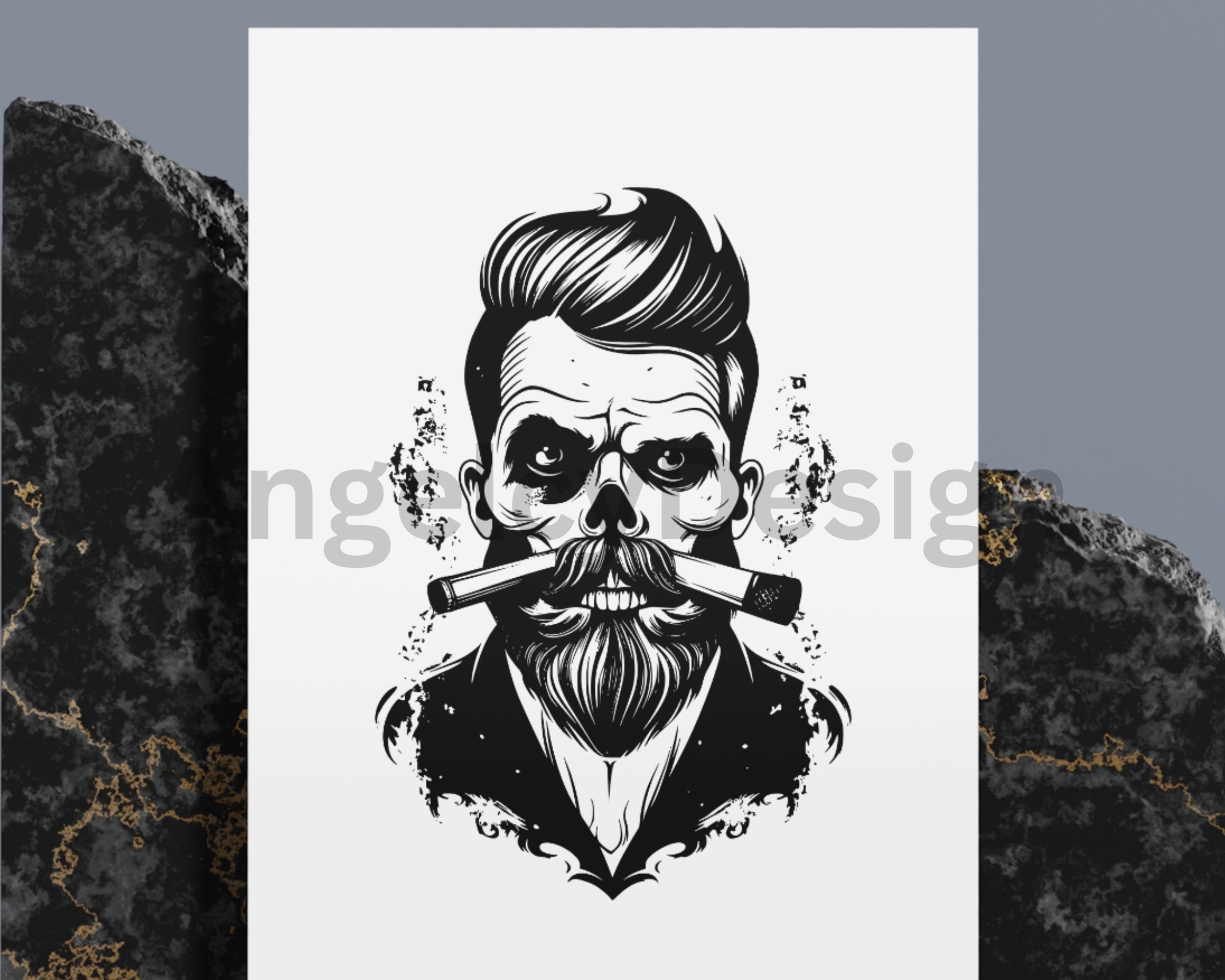 Skull Gentleman Cigar Svg Designs, Skull Logo Vector, Skull Smoking PNG ...