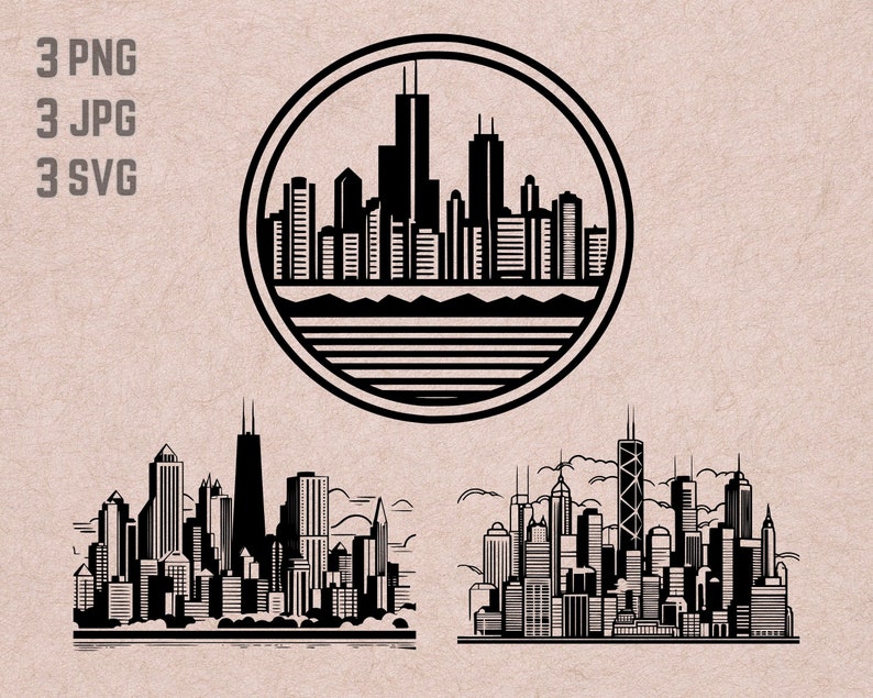 Chicago Skyline SVG Designs, Chicago Logo, Chicago Skyline Vector ...