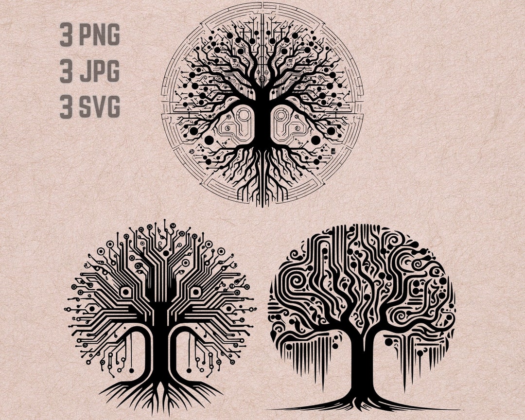 Cyber Tree Svg Designs Organic Circuit Vector Botanical Tech Png
