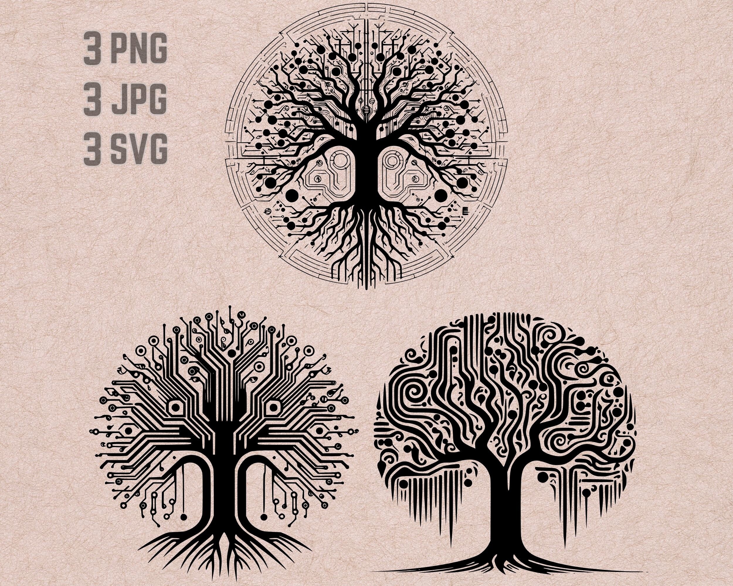 Cyber Tree SVG Designs, Organic Circuit Vector, Botanical Tech PNG ...